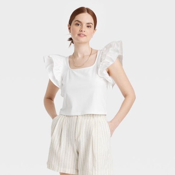 a new day | Tops | New Womens Double Flutter Short Sleeve Slim Fit Top A New Day White | Poshmark